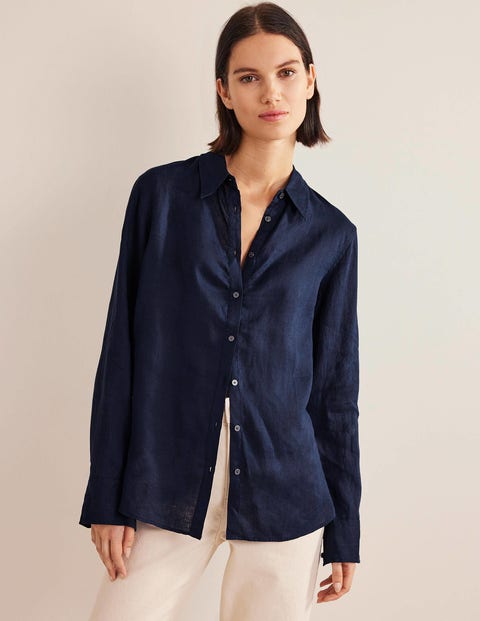 New Linen Shirt - Navy | Boden US