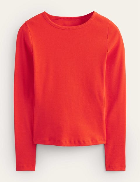 Cotton Ribbed Long Sleeve Top - Red Pop | Boden UK