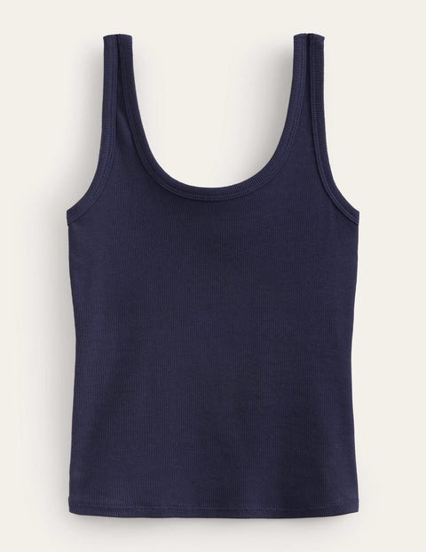 Scoop Neck Ribbed Tank - Navy | Boden US