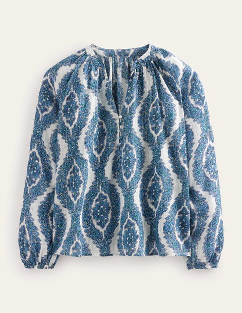 Printed Notch-Neck Sparkle Top - Blue, Botanic Wreath | Boden EU