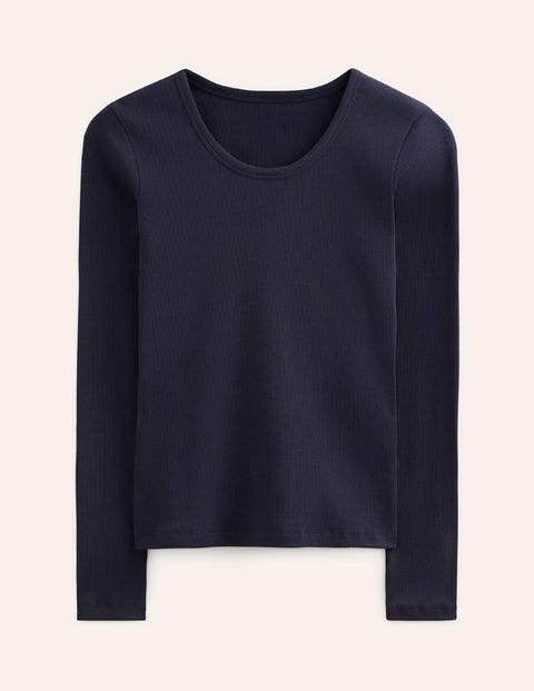 Top col U en coton côtelé - Bleu marine | Boden FR