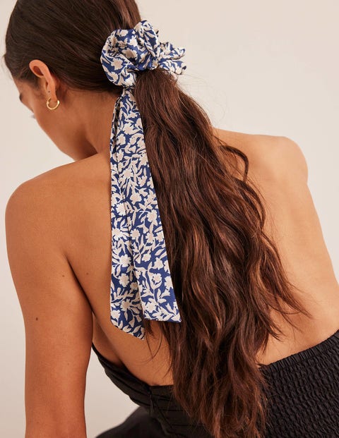 Scarf Hair Scrunchie - French Navy, Abstract Vine | Boden UK