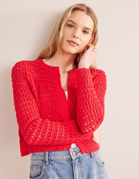 Cropped Crochet Cardigan - High Risk Red | Boden US
