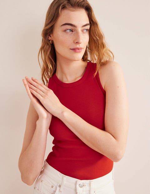 Cotton Ribbed Jersey Tank - Red Pop | Boden US
