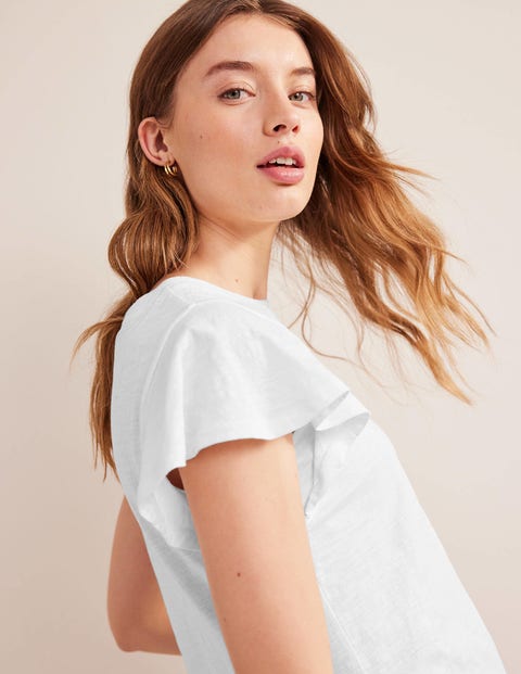 Crew Neck Flutter T-Shirt - White | Boden US