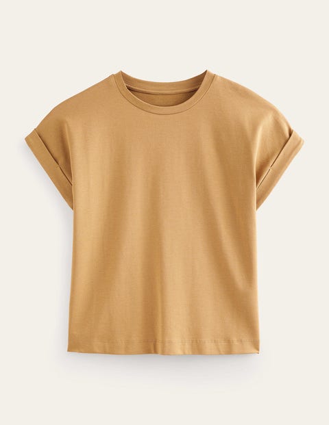 T-shirt col rond avec manches à revers - Camel | Boden FR