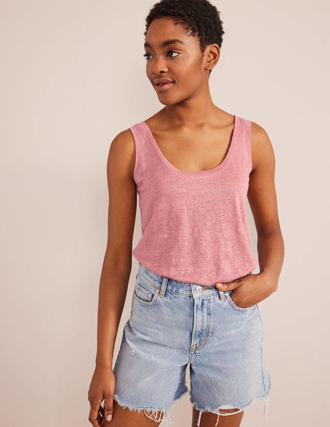 Leinen-Top mit tiefem Rundhalsausschnitt - Pinkrosa | Boden DE