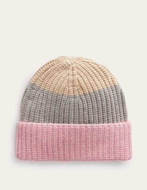 Colour Block Beanie Hat - Grey Marl, Pink and Ivory | Boden US