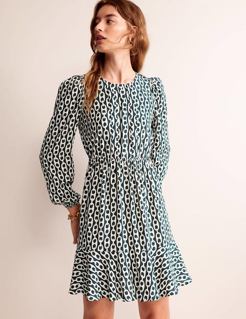 Pleated Peplum Mini Dress - Emerald Night, Geo Chain | Boden AU