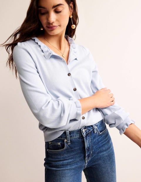 Ruffle Neck Cardigan - Opal | Boden US