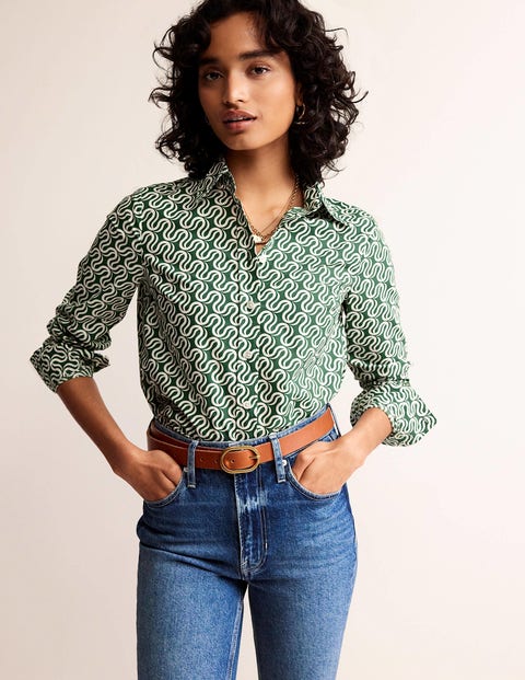 Sienna Cotton Shirt - Amazon Green, Ribbon Wave | Boden UK
