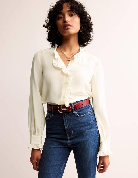 Ruffle Neck Silk Blouse - Ivory | Boden EU