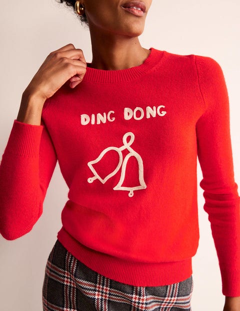 Festive Embroidered Sweater - Brilliant Red, Ding Dong | Boden US