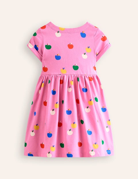Short-sleeved Fun Jersey Dress - Cosmos Pink Rainbow Apples | Boden UK