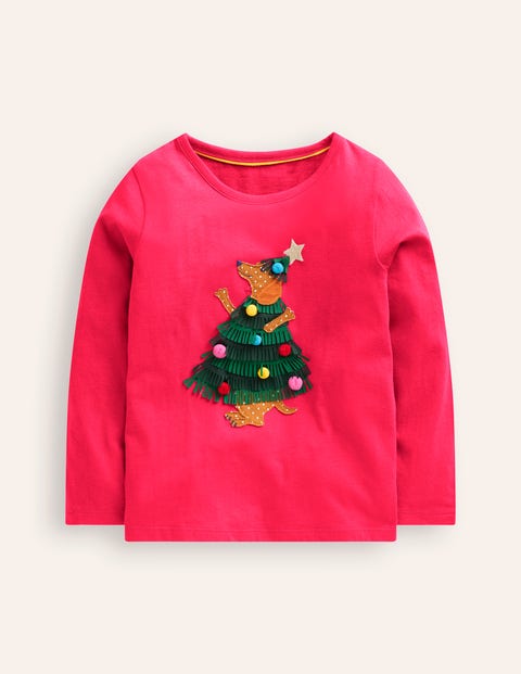 Langärmeliges Oberteil mit Applikation - Prickelndes Pink Hund | Boden DE