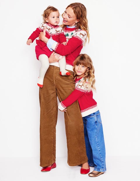 Edie Fair Isle Cardigan - Poppy red Reindeer | Boden UK