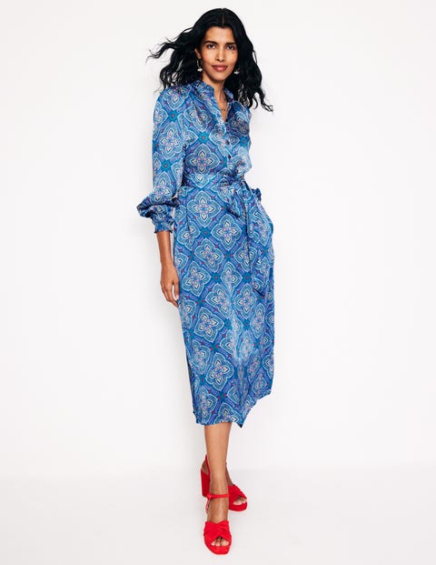 Jasmine Satin Midi Dress - Directoire Blue, Ornate Mosaic | Boden EU