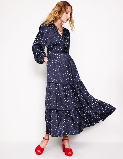Pippa Satin Maxi Dress - Navy, Sparse Spot | Boden UK