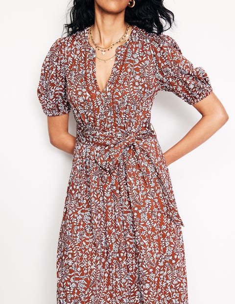 Sofia Trim jersey midi dress - Autumn Brown, Foliage Bud | Boden EU