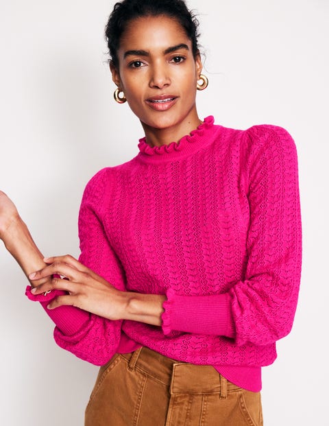 Pull Tia en pointelle à volants - Rose paon | Boden FR