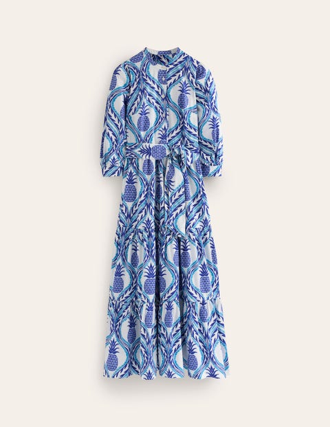 Alba Tiered Cotton Maxi Dress Surf The Web Pineapple Wave Boden Uk