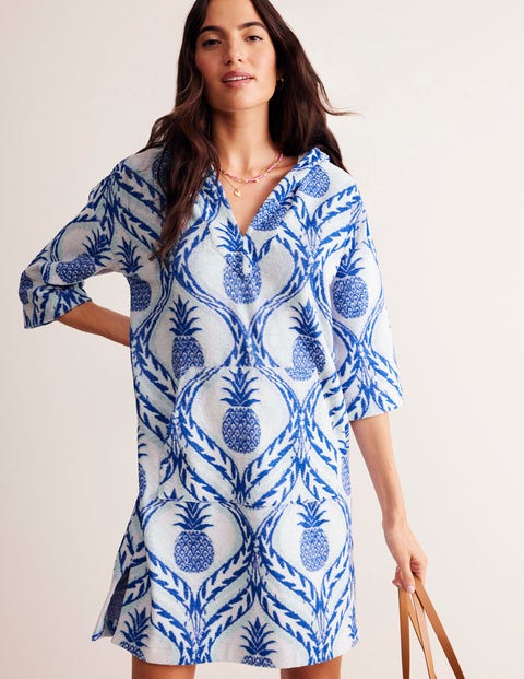 Hooded Towelling Short Kaftan Surf The Web Pineapple Wave Boden Eu