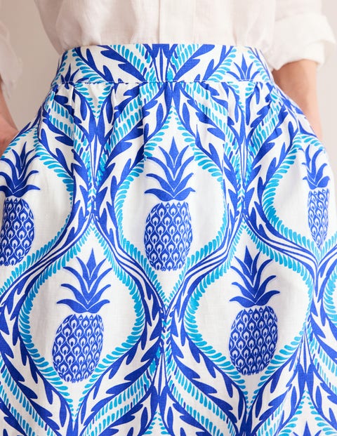 Florence Linen Midi Skirt Surf The Web Pineapple Wave Boden Eu