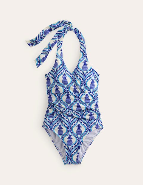 Levanzo Ruched Halter Swimsuit Surf The Web Pineapple Wave Boden Uk