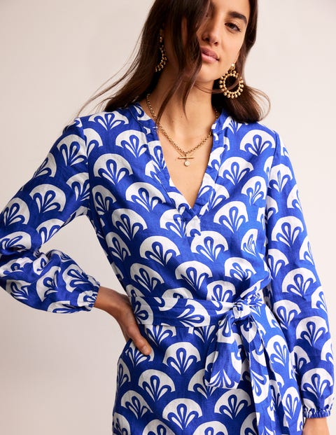 Cleo Linen Tie Waist Dress Surf The Web Foliage Geo Boden Uk