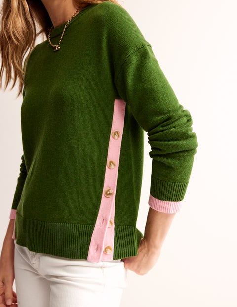 Alma Contrast Trim Jumper - Garden Green, Spring Blossom | Boden UK