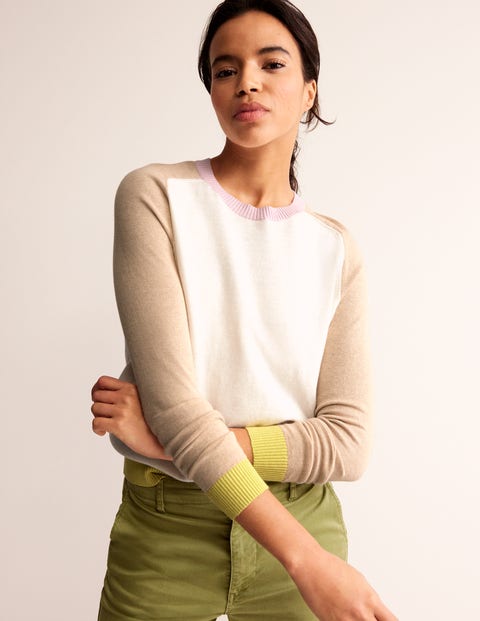 Meg Saddle Sleeve Jumper Ivory Chinchilla Colourblock Boden Uk