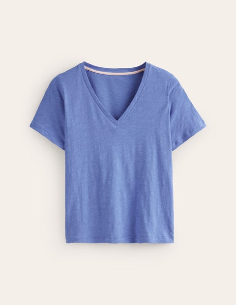 Regular V Neck Slub T Shirt Ebb And Flow Blue Boden Us