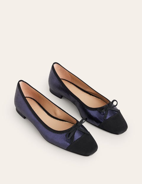 Toe Cap Ballet Flat - Navy Crackle Leather | Boden UK