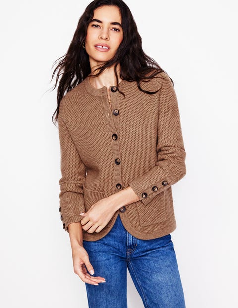 Textured Stitch Cardigan - Praline Brown | Boden UK