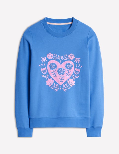 Hannah Embroidered Sweatshirt - Peacock Plume Blue, Hearts | Boden EU Hannah Embroidered Sweatshirt - Peacock Plume Blue, Hearts | Boden EU