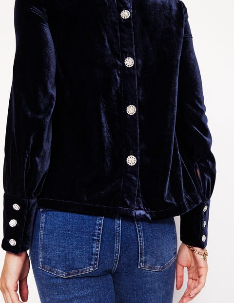 Button Back Velvet Top - Navy | Boden EU