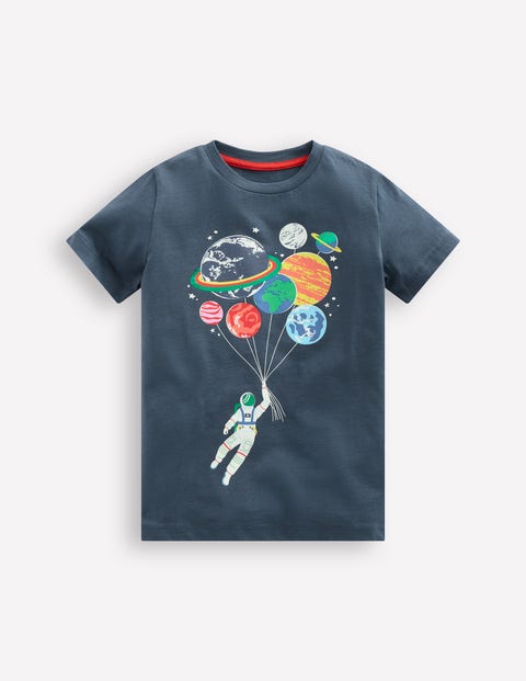 Short Sleeve GITD T-shirt - Robot Blue Spaceman Planets | Boden EU