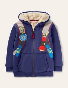 Shaggy-lined Appliqué Hoodie - Starboard Blue Backpack | Boden UK