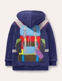 Shaggy-lined Appliqué Hoodie - Starboard Blue Backpack | Boden UK