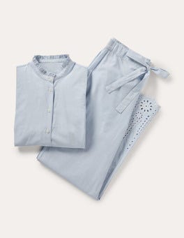 Broderie Pyjama Set - Blue Ticking Stripe | Boden EU