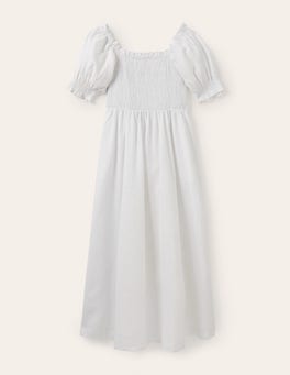 Smocked Bodice Midi Dress - White | Boden UK