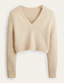 Fluffy Cropped V-Neck Sweater - Rope | Boden US