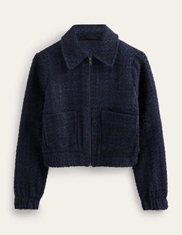 Textured Zip Through Jacket - Navy | Boden UK