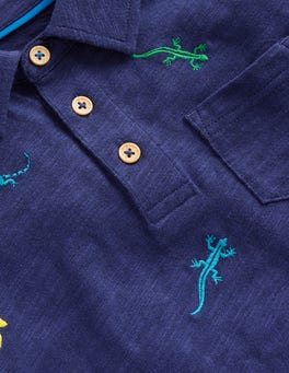 Embroidered Slub Polo Shirt - College Navy Lizards | Boden UK