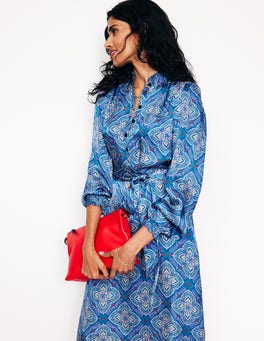 Jasmine Satin Midi Dress - Directoire Blue, Ornate Mosaic | Boden EU