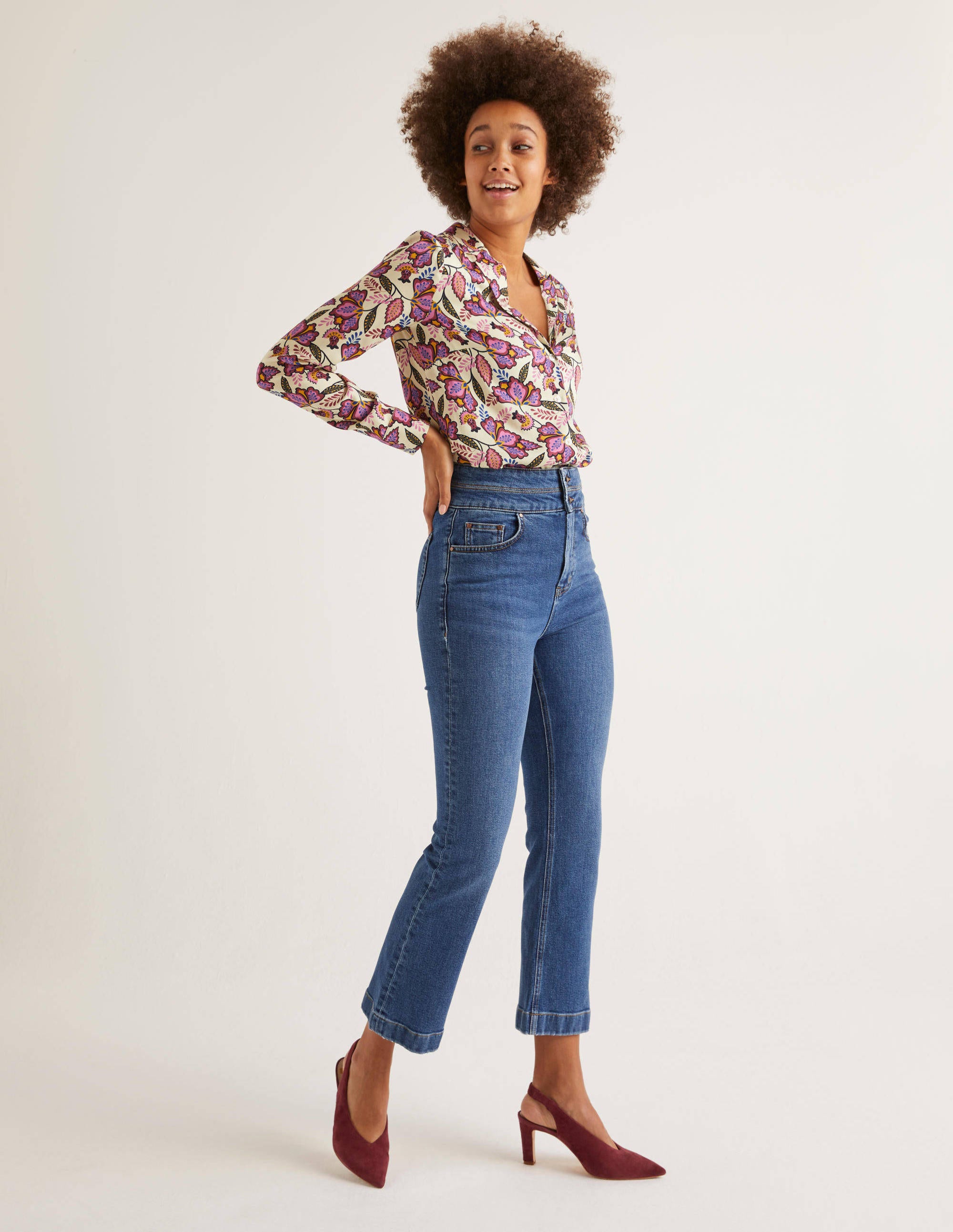 Double Waistband Flare Jeans - Mid Vintage | Boden UK