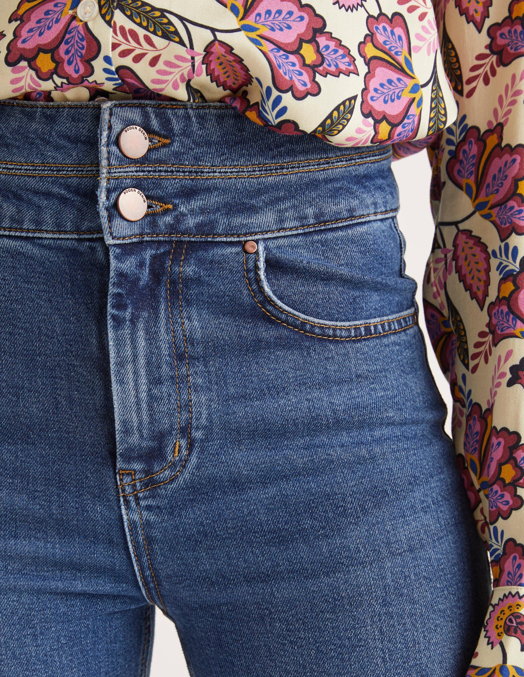 Double Waistband Flare Jeans - Mid Vintage | Boden UK