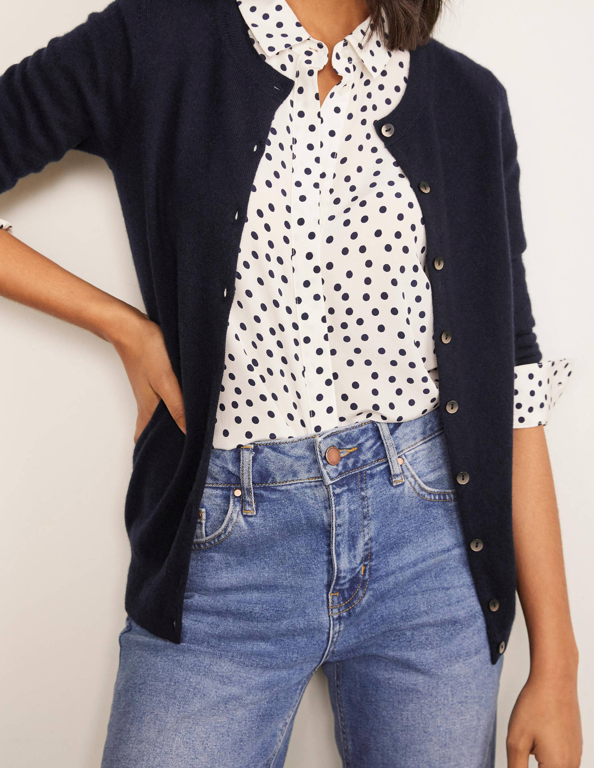 Cashmere Crew Cardigan - Navy | Boden UK